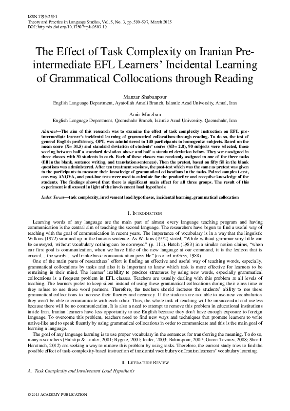 (PDF) The Impact of Focused and Unfocused Tasks on University Students ...