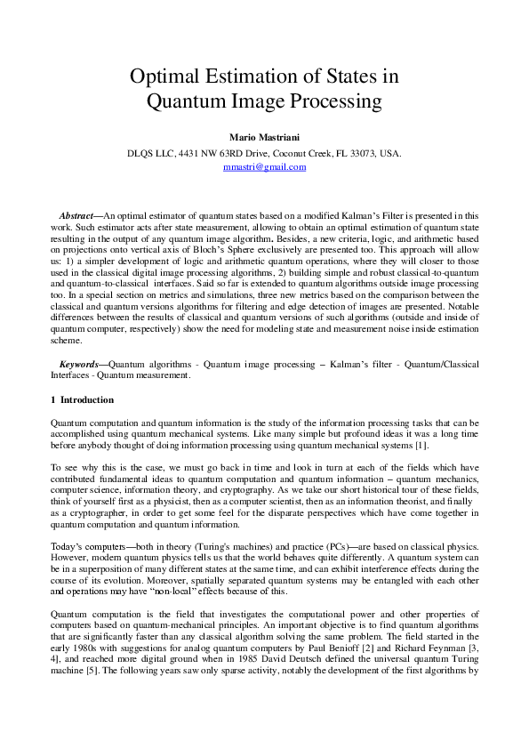 (PDF) Optimal Estimation of States in Quantum Image Processing