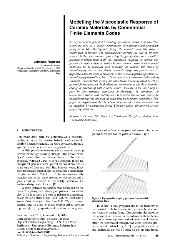 (PDF) Modelling the Viscoelastic Response of Ceramic Materials by Commercial Finite Elements ...