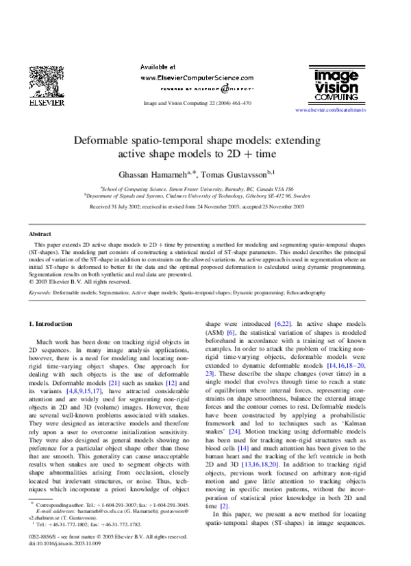 (PDF) Deformable spatio-temporal shape models: extending active shape models to 2D+ time ...