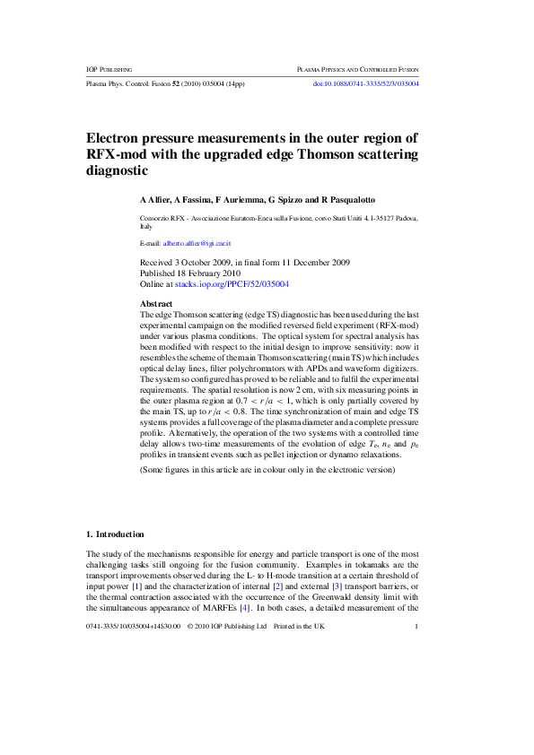(PDF) Electron pressure measurements in the outer region of RFX-mod with the upgraded edge ...