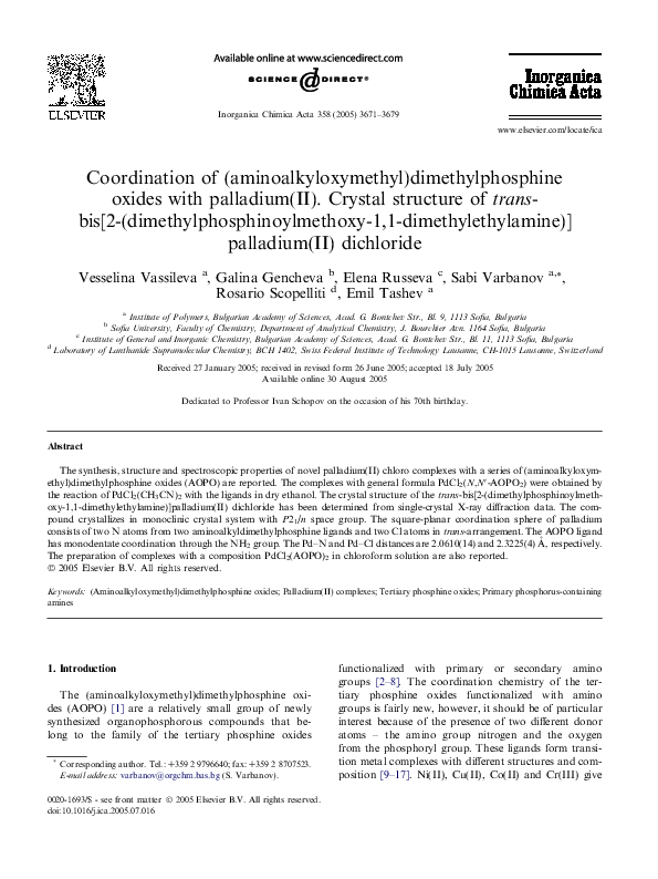 (PDF) Coordination of (aminoalkyloxymethyl)dimethylphosphine oxides ...