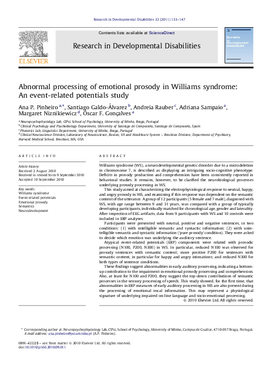 (PDF) Abnormal processing of emotional prosody in Williams syndrome: An ...