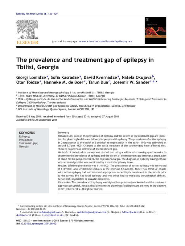 (PDF) The prevalence and treatment gap of epilepsy in Tbilisi, Georgia