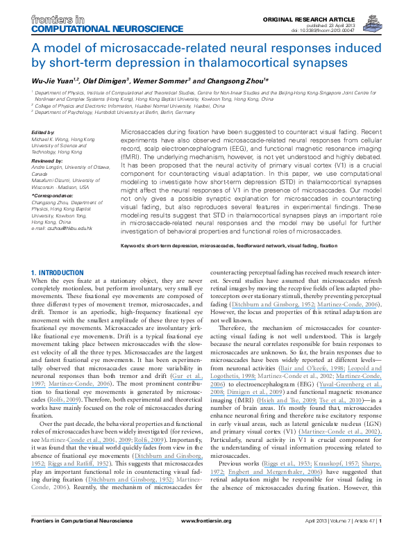 (PDF) A model of microsaccade-related neural responses induced by short-term depression in ...