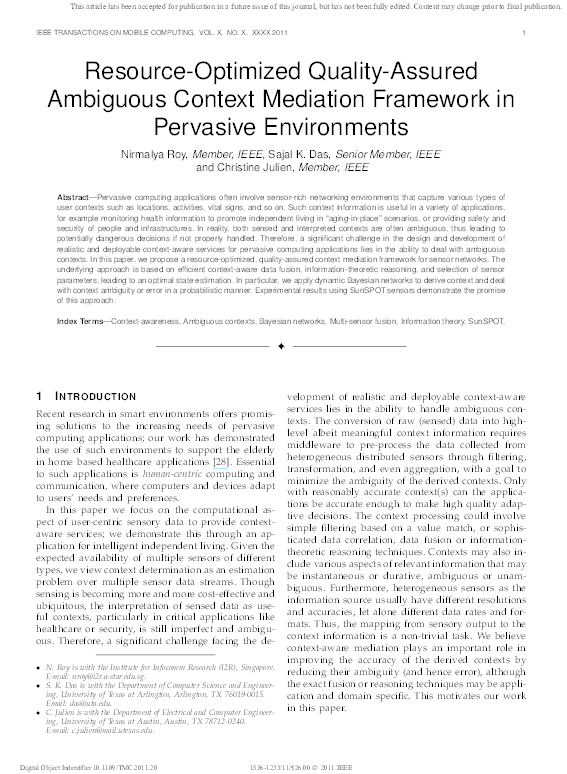 (PDF) Resource-Optimized Quality-Assured Ambiguous Context Mediation Framework in Pervasive ...