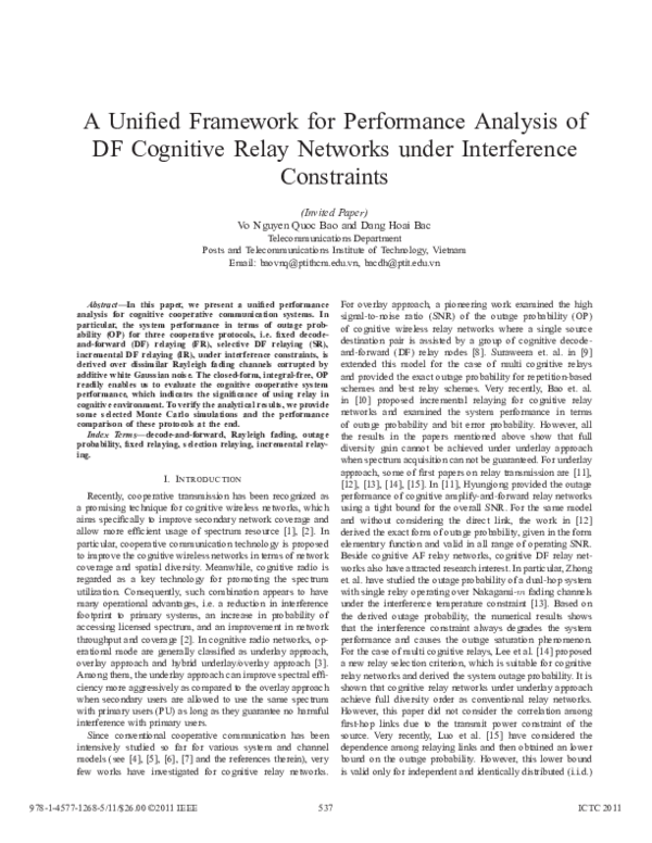 Pdf A Unified Framework For Performance Analysis Of Df Cognitive