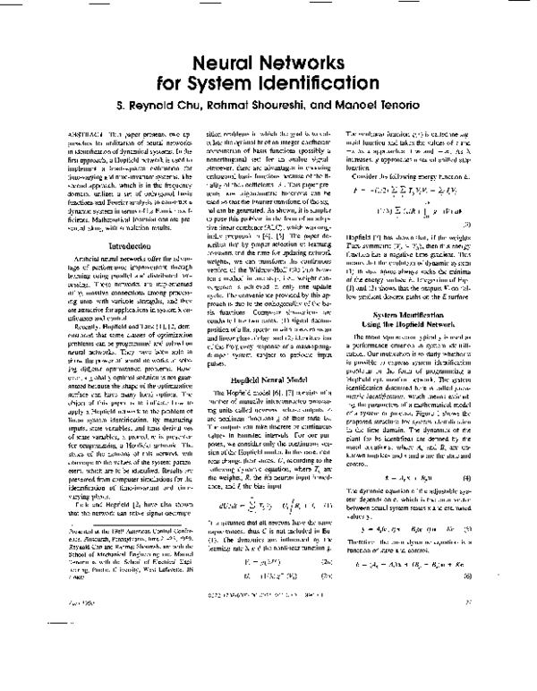 (PDF) Neural networks for system identification