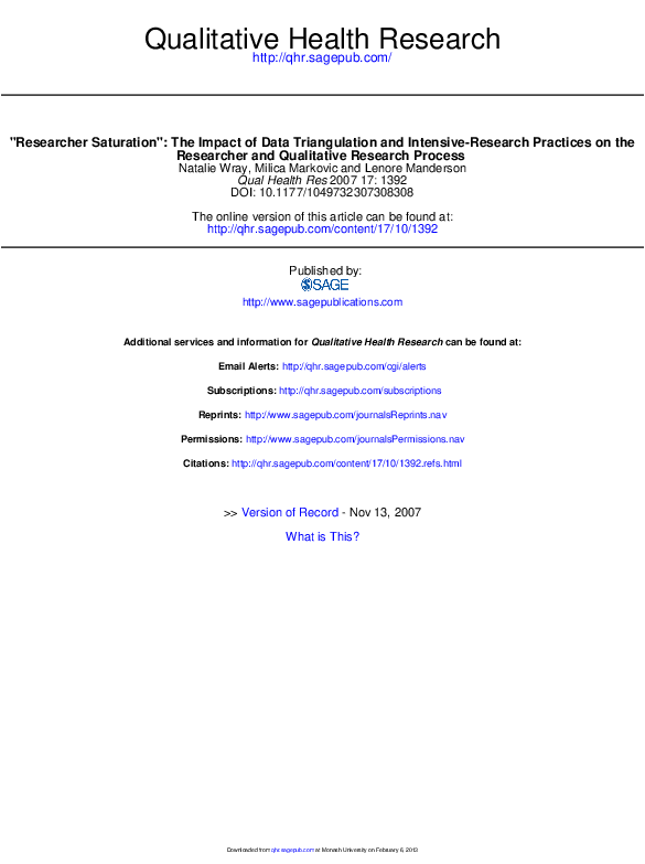 (PDF) Researcher Saturation": The Impact of Data Triangulation and ...