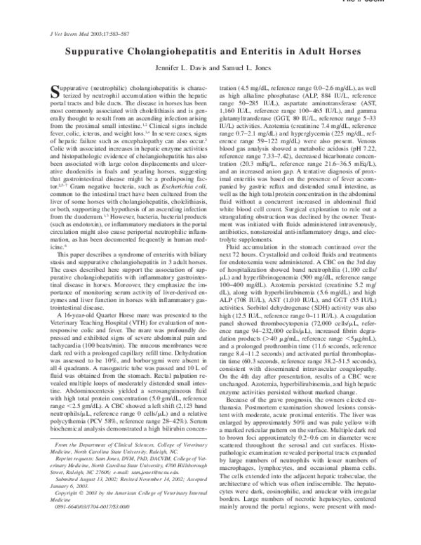 (PDF) Suppurative Cholangiohepatitis and Enteritis in Adult Horses
