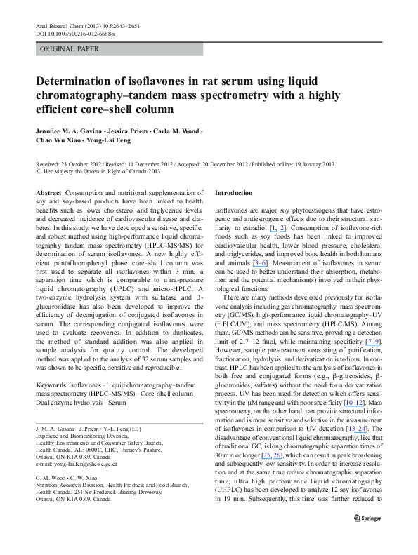 (PDF) Determination of isoflavones in rat serum using liquid ...