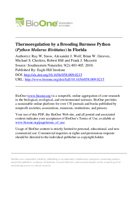 Pdf Thermoregulation By A Brooding Burmese Python Python Molurus