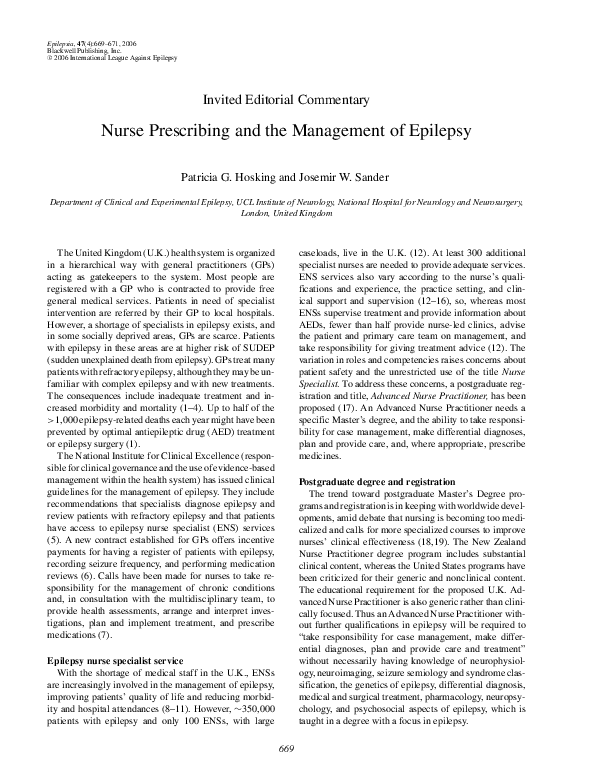 (PDF) Nurse Prescribing and the Management of Epilepsy