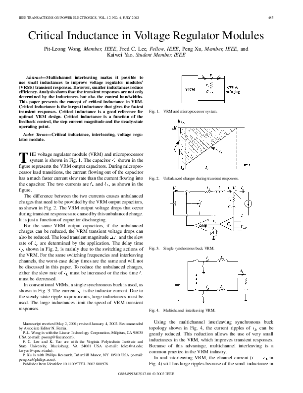 (PDF) Critical inductance in voltage regulator modules