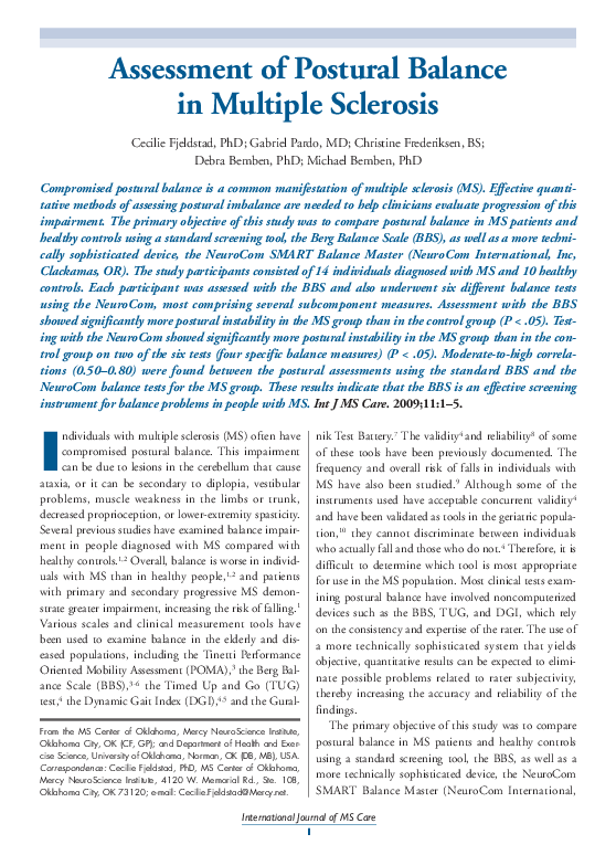 (PDF) Assessment of Postural Balance in Multiple Sclerosis