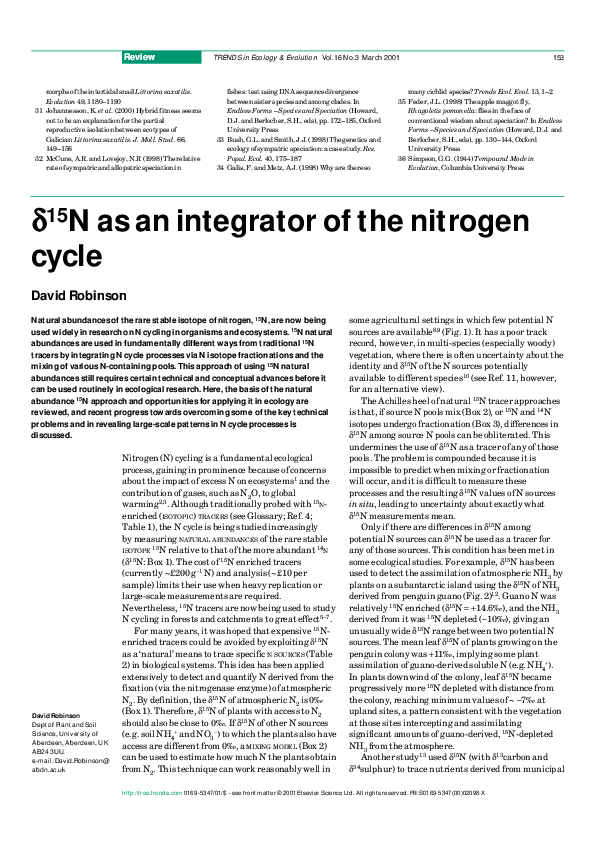 (PDF) 15N as an integrator of the nitrogen cycle