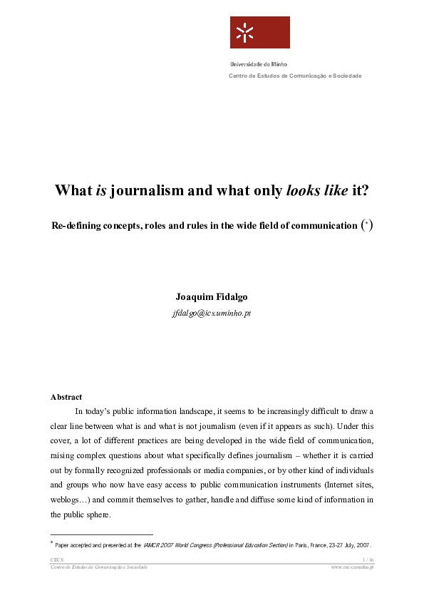 (PDF) What is journalism and what only looks like it? Re-defining ...