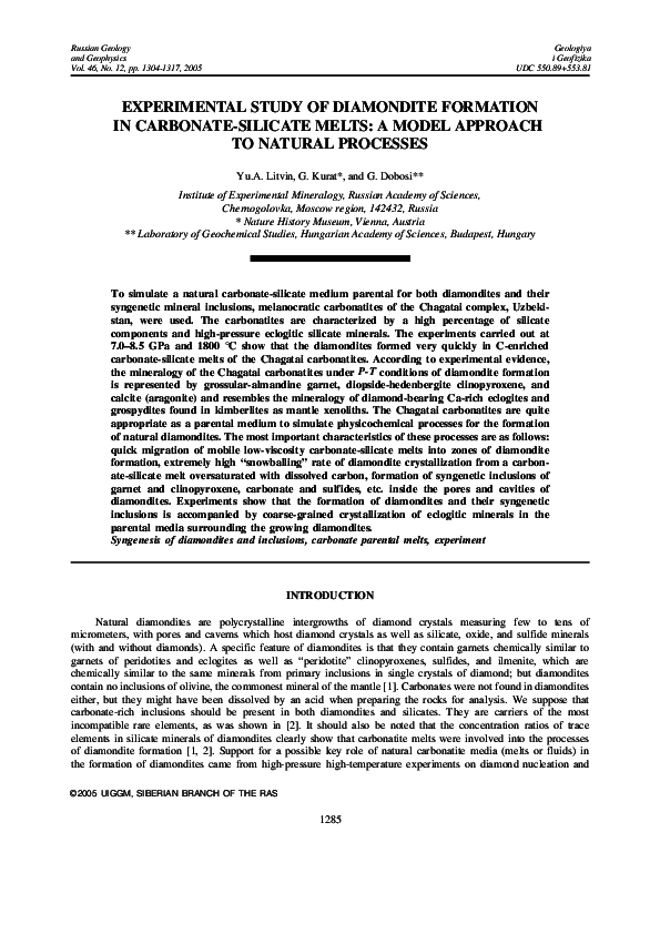 (PDF) Experimental study of diamondite formation in carbonate-silicate ...