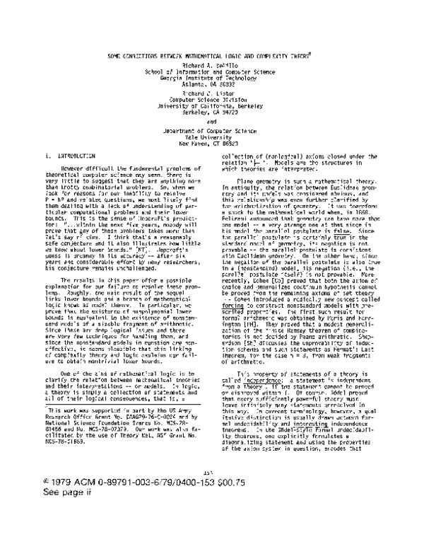 Pdf Some Connections Between Mathematical Logic And Complexity Theory
