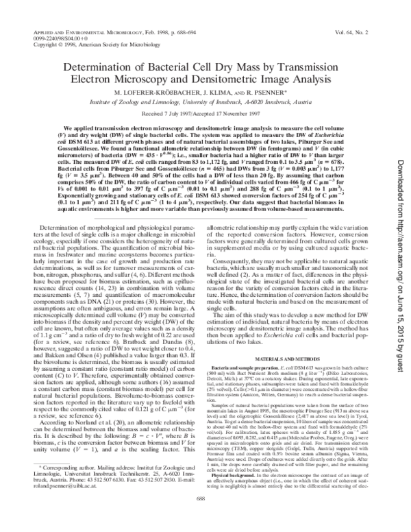 (PDF) Determination of bacterial cell dry mass by transmission electron ...