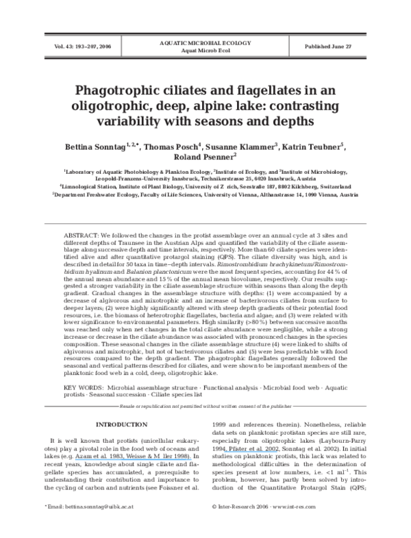 (PDF) Phagotrophic ciliates and flagellates in an oligotrophic, deep ...