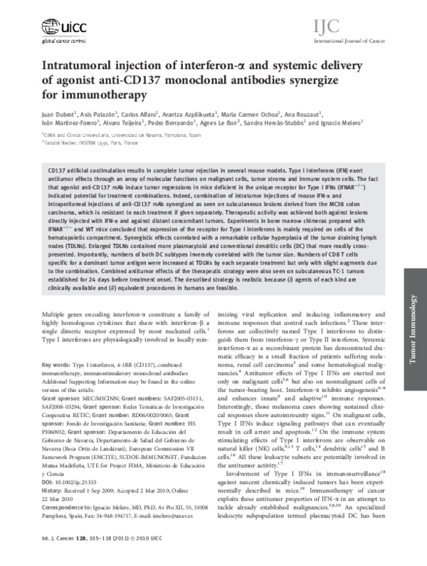 (PDF) Intratumoral injection of interferon-α and systemic delivery of ...
