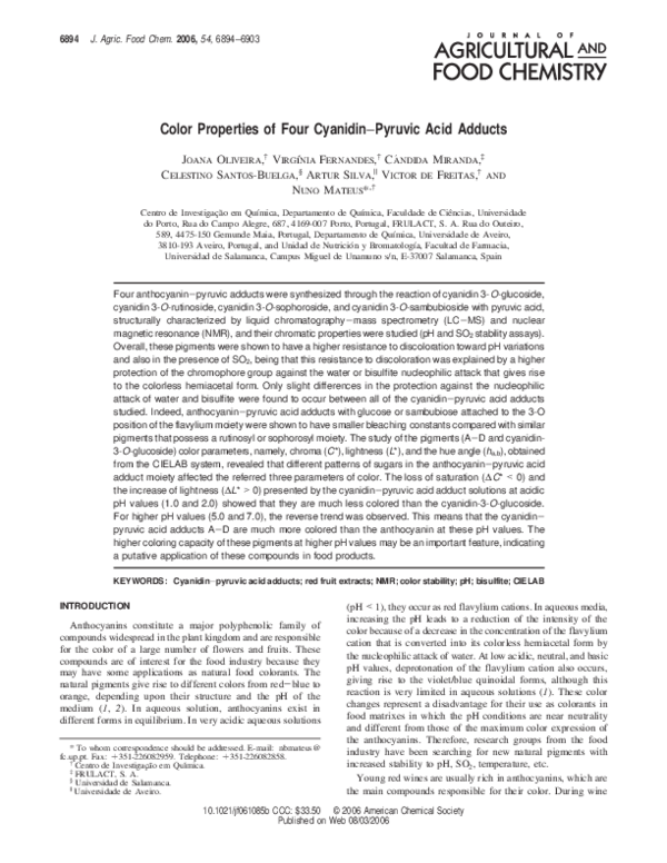 (PDF) Color Properties of Four Cyanidin−Pyruvic Acid Adducts