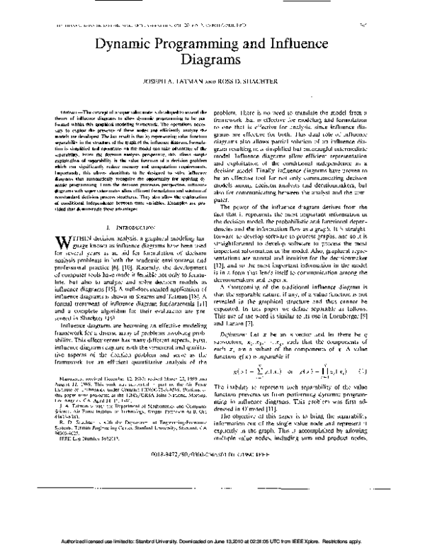 (PDF) Dynamic programming and influence diagrams