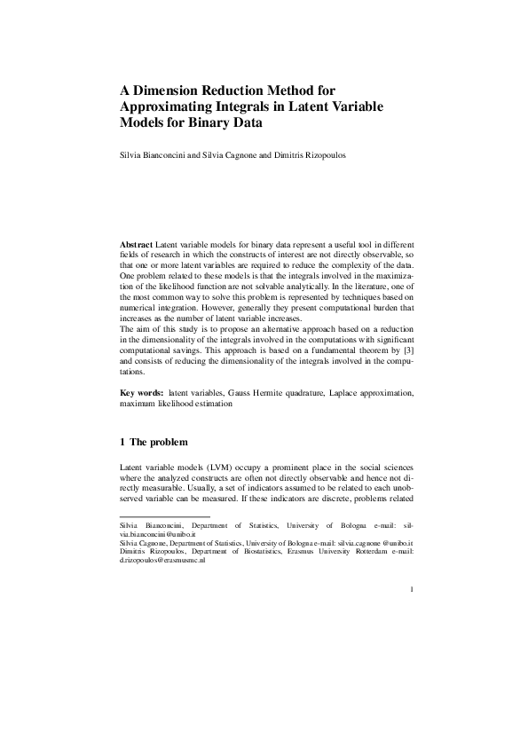(PDF) A Dimension Reduction Method for Approximating Integrals in Latent Variable Models for ...
