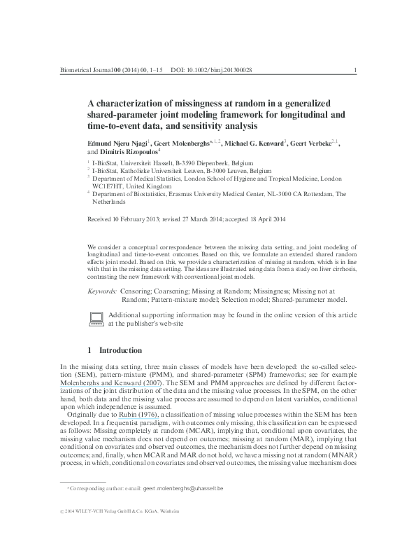 (PDF) A characterization of missingness at random in a generalized shared-parameter joint ...