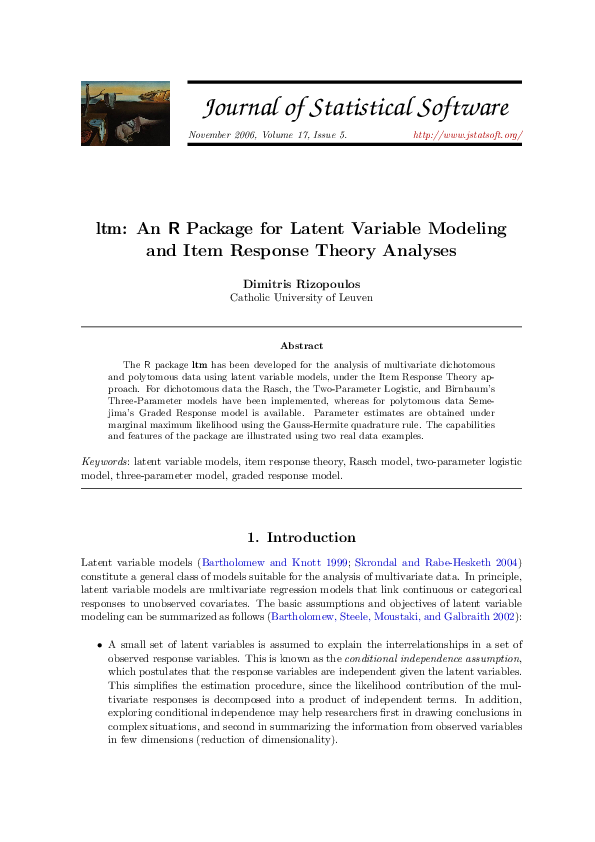 Pdf Ltm An R Package For Latent Variable Modeling And Item Response Theory Analyses