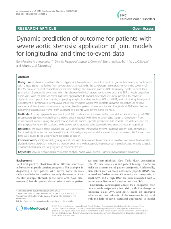 (PDF) Dynamic prediction of outcome for patients with severe aortic stenosis: application of ...