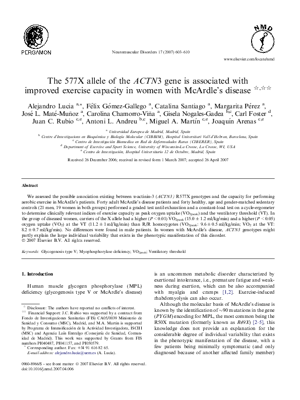 (PDF) The 577X allele of the ACTN3 gene is associated with improved ...