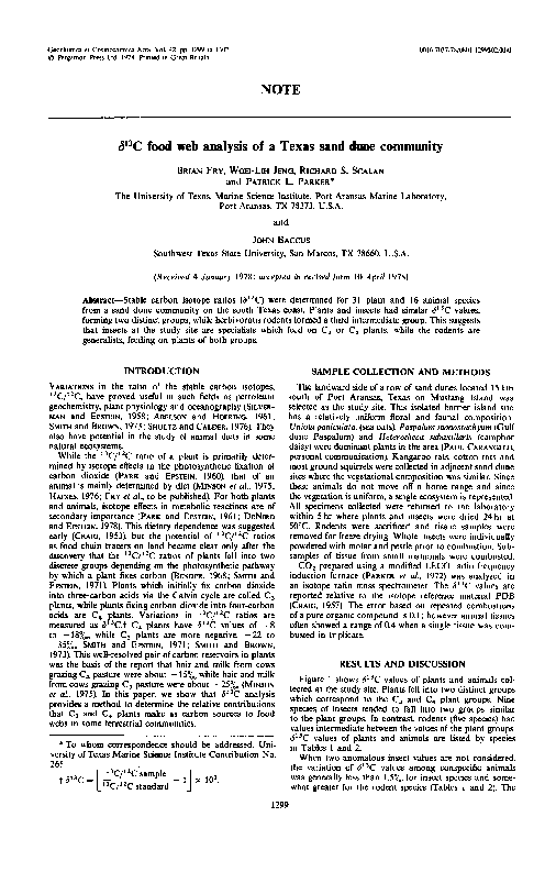(PDF) 13 C food web analysis of a Texas sand dune community