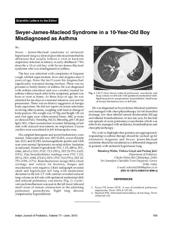 (PDF) Swyer-James-Macleod syndrome in a 10-year-old boy misdiagnosed as ...