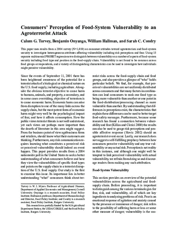 (PDF) Consumers' Perception of Food-System Vulnerability to an ...