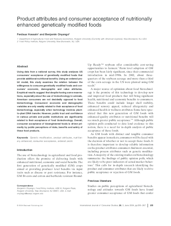 (PDF) Product attributes and consumer acceptance of nutritionally ...