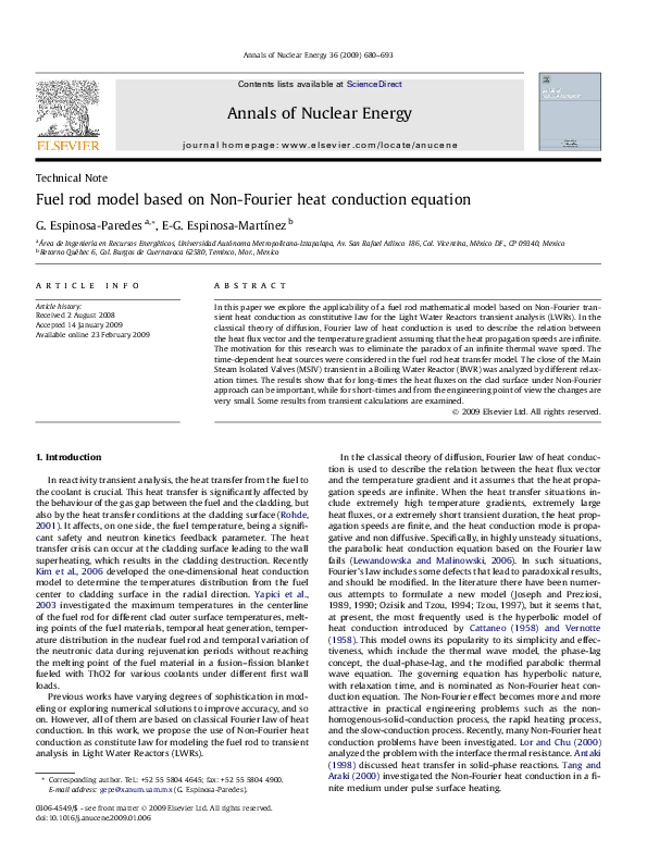 (PDF) Fuel rod model based on Non-Fourier heat conduction equation
