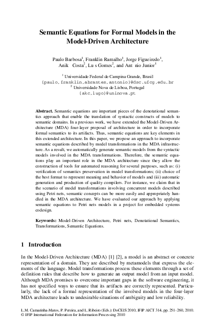 (PDF) Semantic Equations for Formal Models in the Model-Driven Architecture