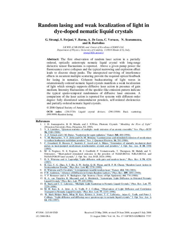 (PDF) Random lasing and weak localization of light in dye-doped nematic ...