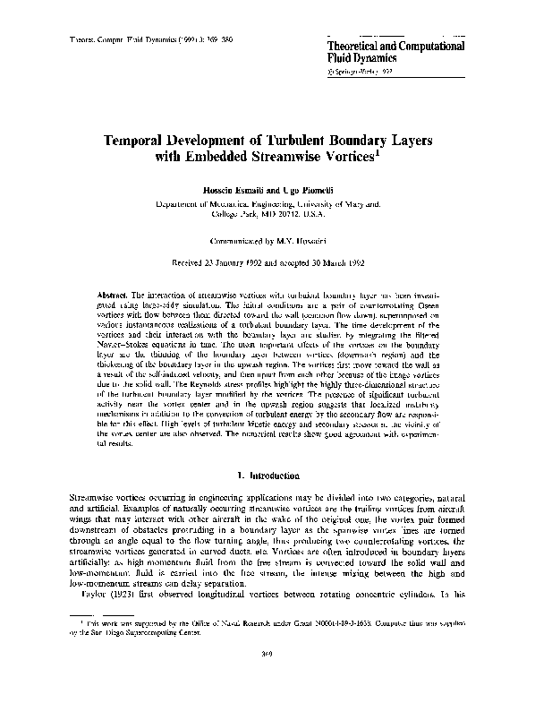 (PDF) Temporal development of turbulent boundary layers with embedded streamwise vortices