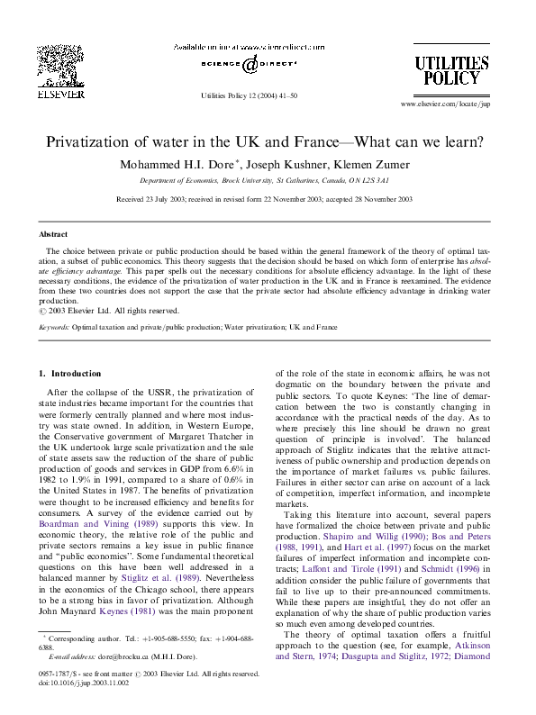 (PDF) Privatization of water in the UK and France—What can we learn?