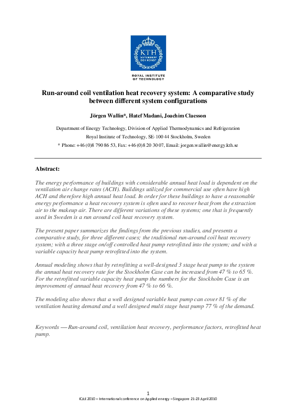 (PDF) Run-around coil ventilation heat recovery system: A comparative ...