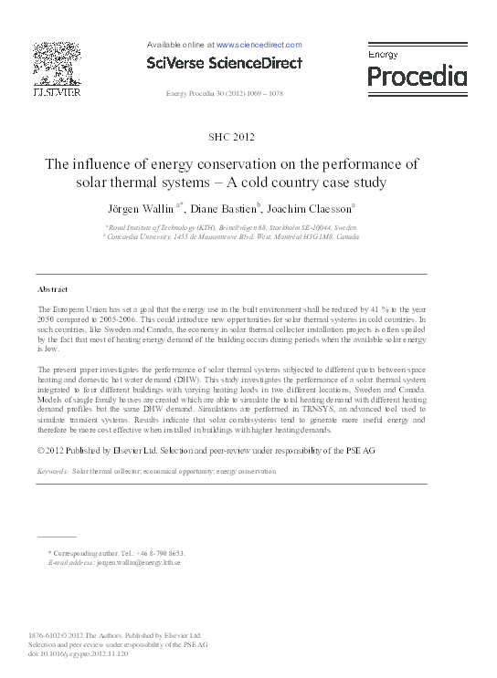 (PDF) The Influence of Energy Conservation on the Performance of Solar ...