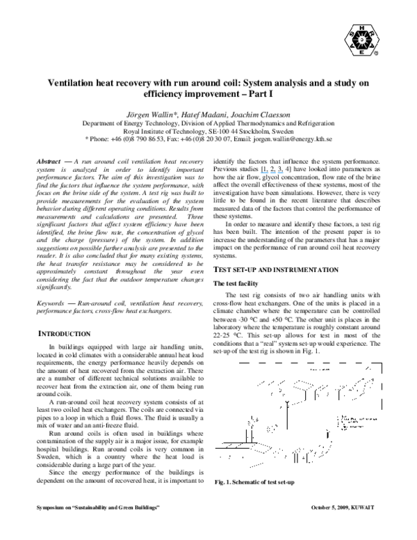 (PDF) Ventilation heat recovery with run around coil - System analysis ...