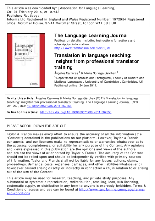 (PDF) Translation in language teaching: insights from professional ...