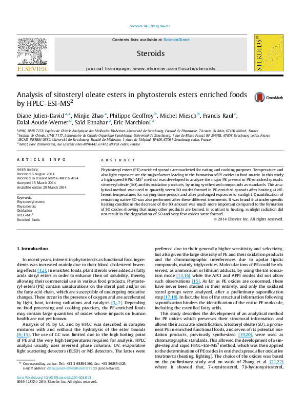 (PDF) Analysis of sitosteryl oleate esters in phytosterols esters ...