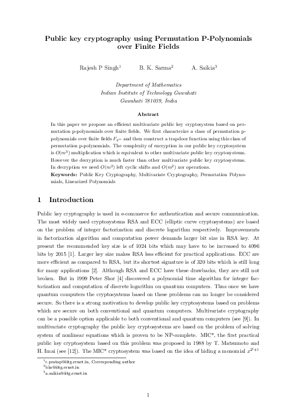 Pdf Efficient Public Key Cryptography Via P Polynomials