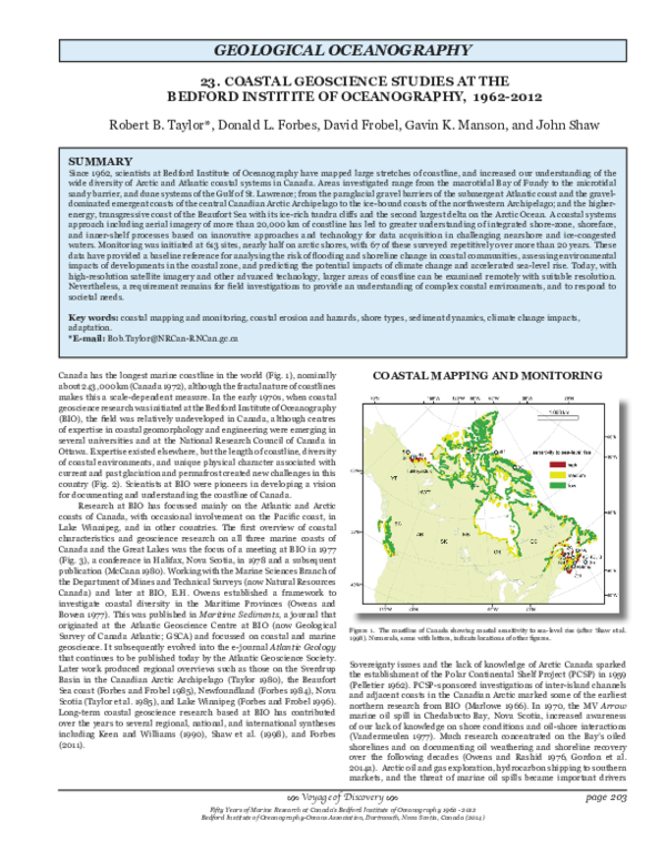 (PDF) Coastal geoscience studies at the Bedford Institute of ...