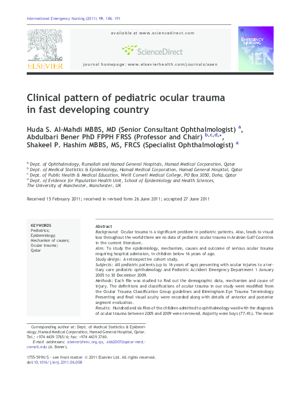 (PDF) Clinical pattern of pediatric ocular trauma in fast developing ...